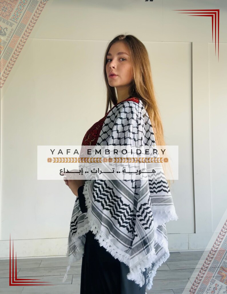 Palestinian Tatreez Poncho Embroidery Red, White & Black Palestine Keffiyeh Style Free Size - Etsy