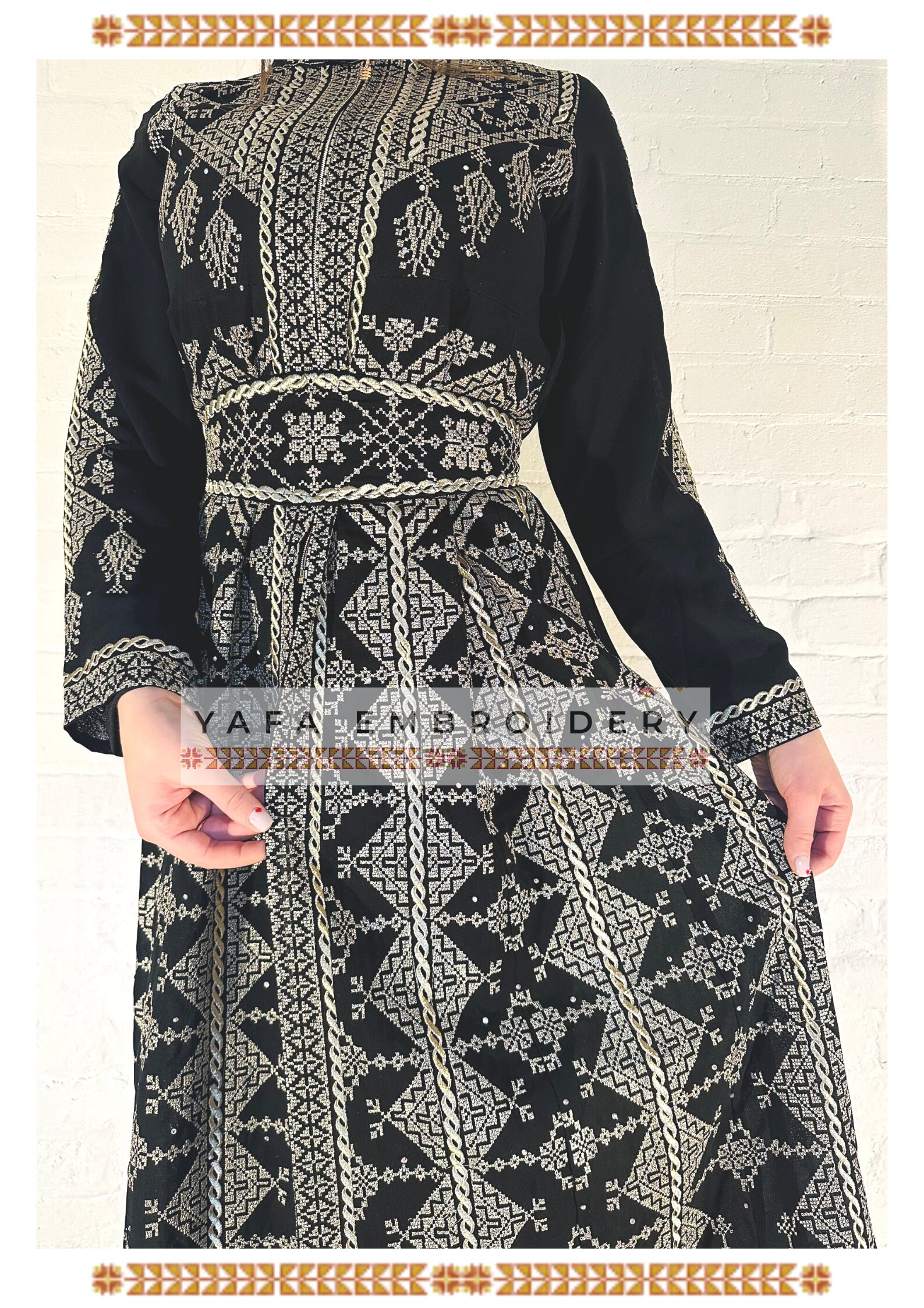 Palestinian Embroidered Thobe Kaftan Maxi Dress 3 Pcs Thobe Kaftan ...