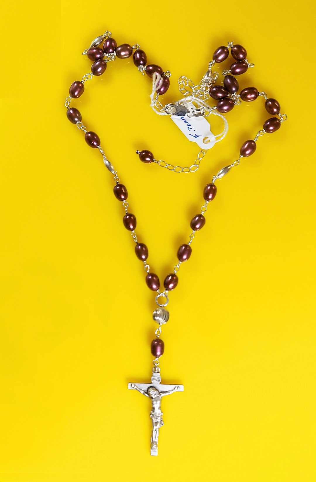 Necklace Rosary 925 Sterling Silver Necklace 16 to 22 Length, Burgundy ...