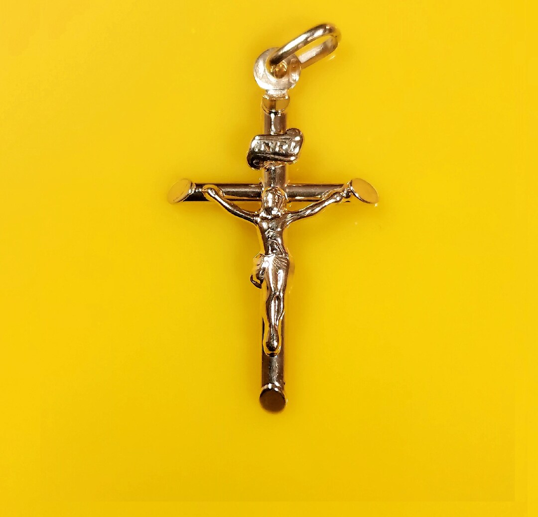 10K 14K 18K Yellow White Gold Tubular Cross Beveled Edge With - Etsy