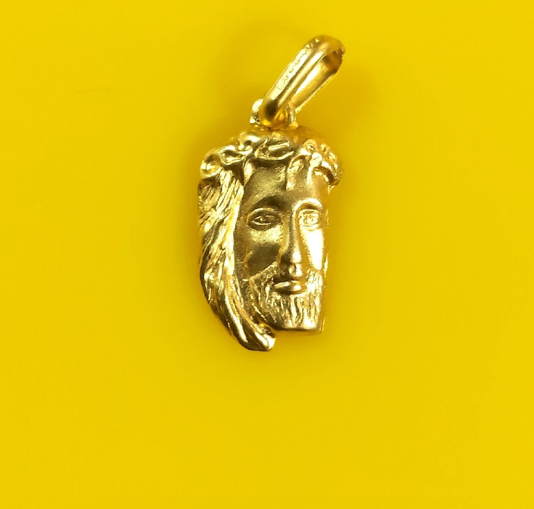 18K Yellow Gold Jesus Head 3D Design Medal, Authentic Italian Pendant ...