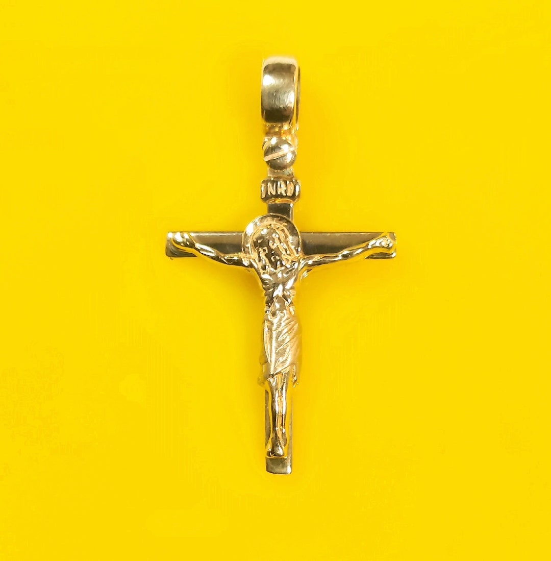 18K Yellow White Solid Gold Crucifix Cross 25mm Size Pendant - Etsy
