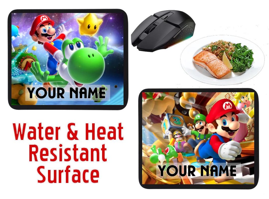 Personalised Super Mario Game Laptop / PC Mouse Mat Dinner Coaster Pad ...
