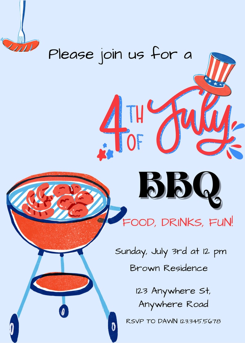 4th of July Invitation, Independence Day BBQ, Patriotic Party Invite ...