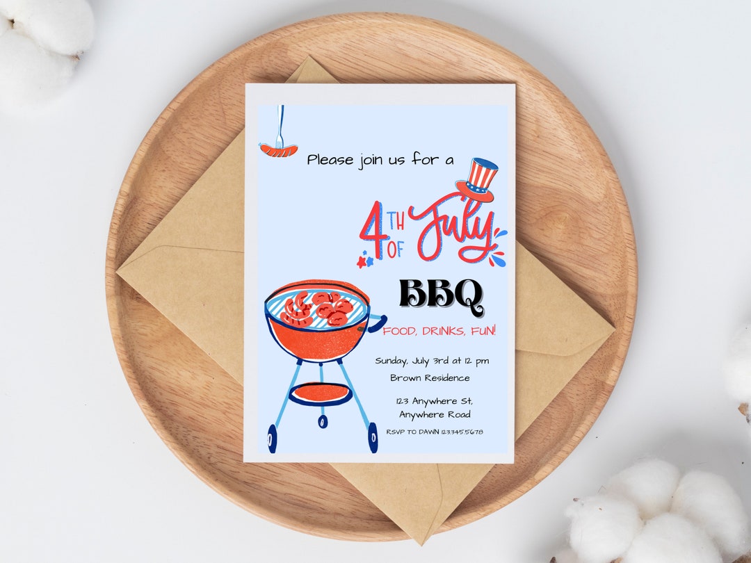 4th of July Invitation, Independence Day BBQ, Patriotic Party Invite ...