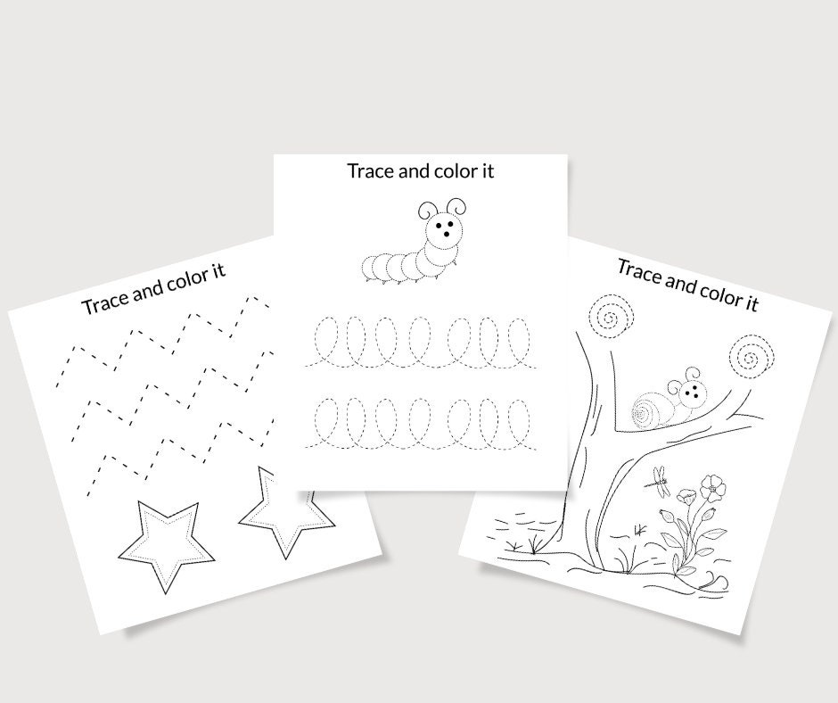 Tracing and Coloring Worksheets, Fine Motor Skills, Preschool ...