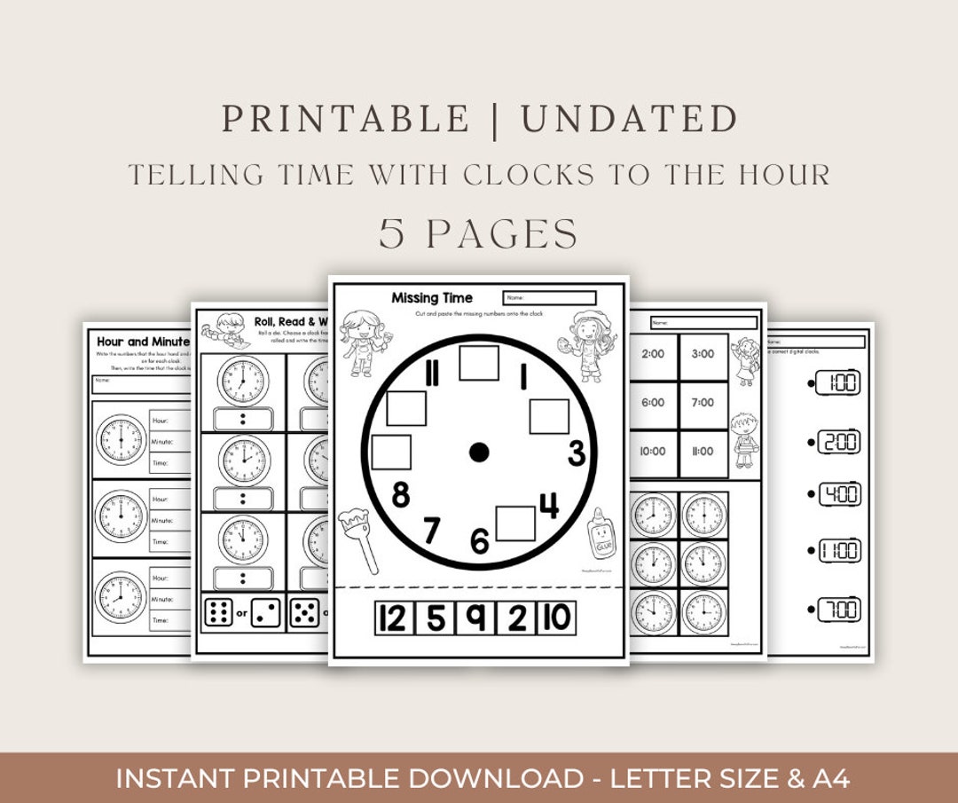 Telling Time Activities for Kids, Preschool Printables Sheets, Hour and ...
