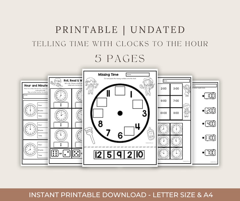 Telling Time Activities for Kids, Preschool Printables Sheets, Hour and ...