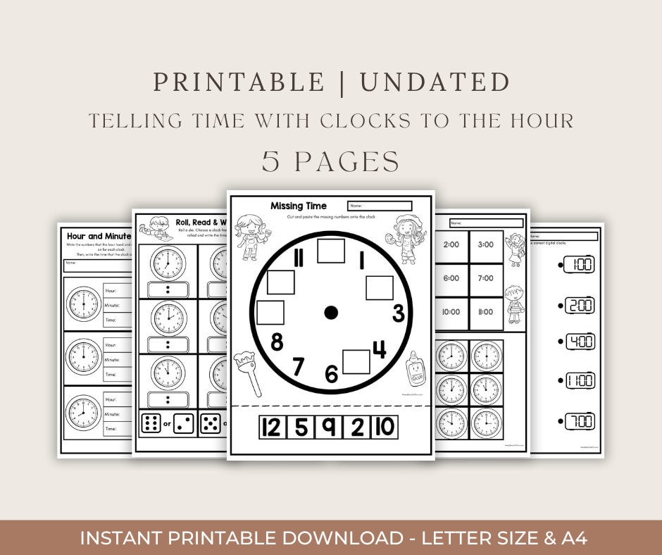 Telling Time Activities for Kids, Preschool Printables Sheets, Hour and ...