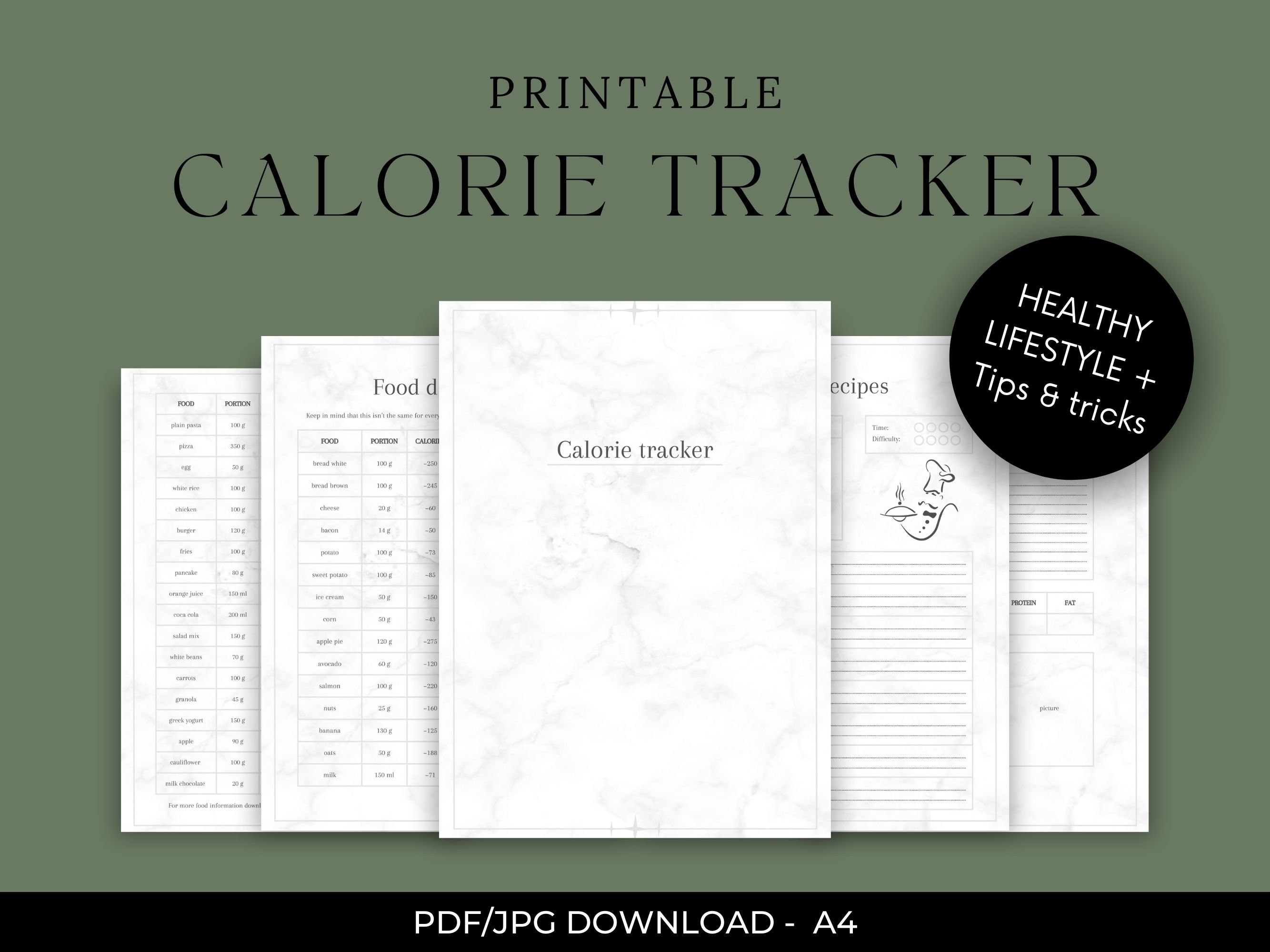Calorie Tracker / Printable / Healthy Lifestyle / Digital - Etsy