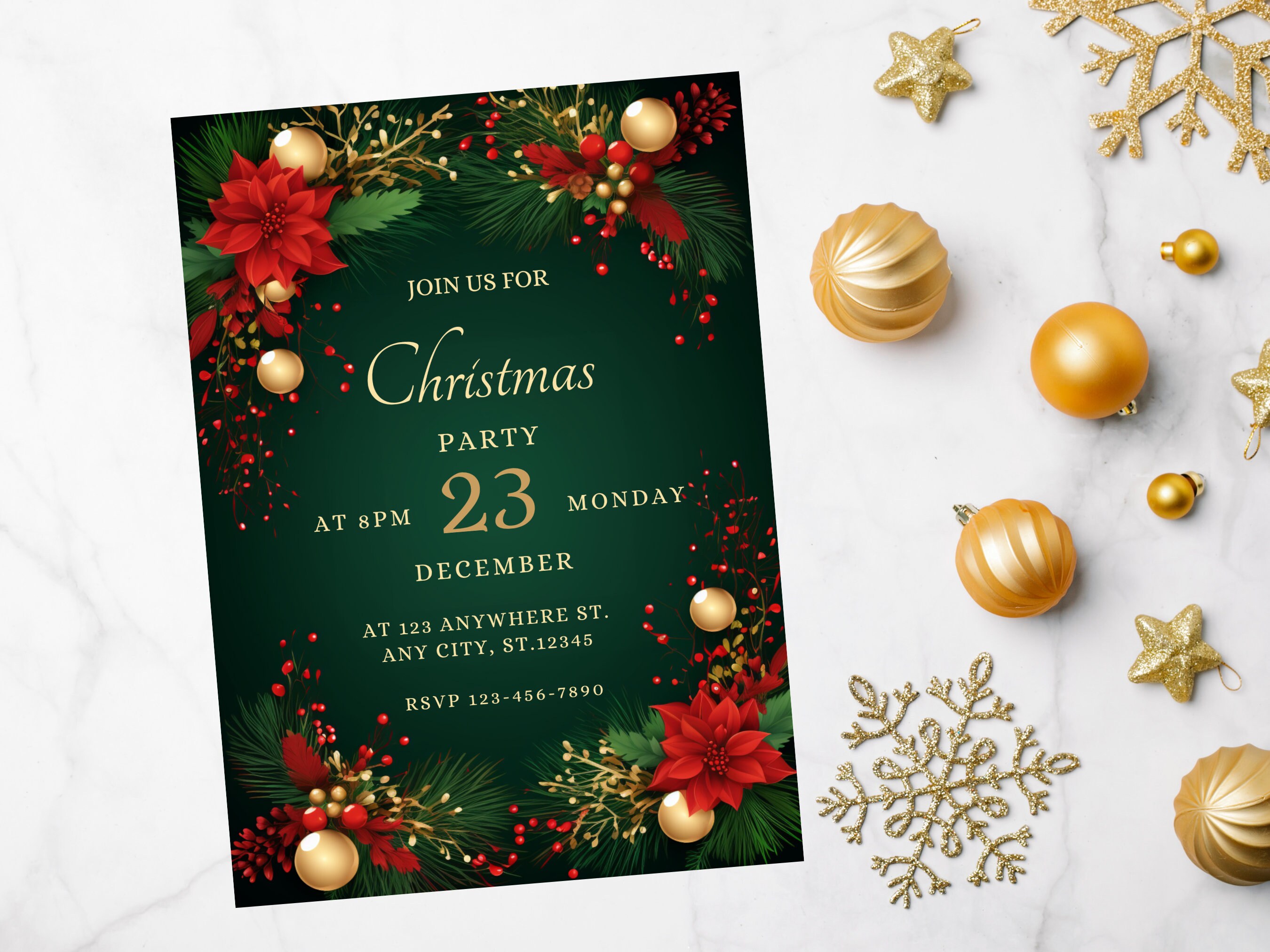 EDITABLE Elegant Christmas Party Invitation Red & Green Holiday Party ...