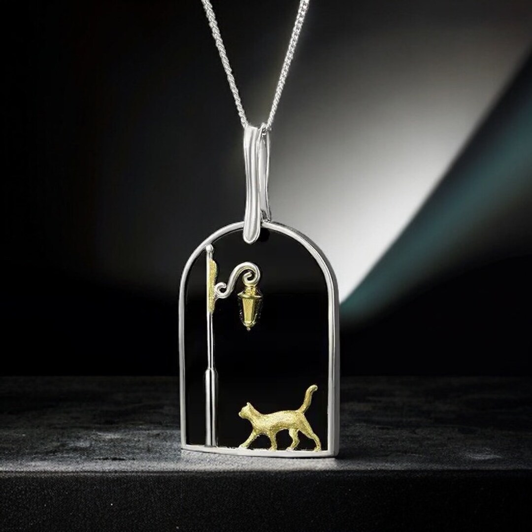 Natural Black Agate Silver 925 Cat Pendant, Unique Women Silver Cat ...