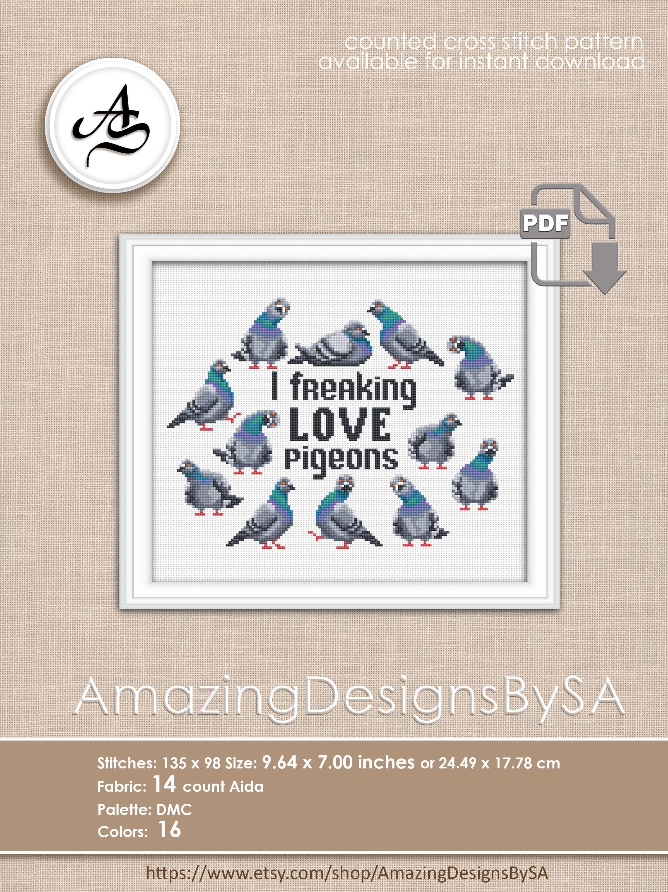 Small Pigeon Cross Stitch Pattern PDF Instant Download I Freaking Love ...