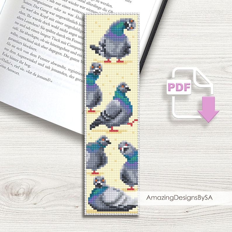 Funny Pigeon Bookmark Cross Stitch Pattern PDF Download Small Pigeons ...
