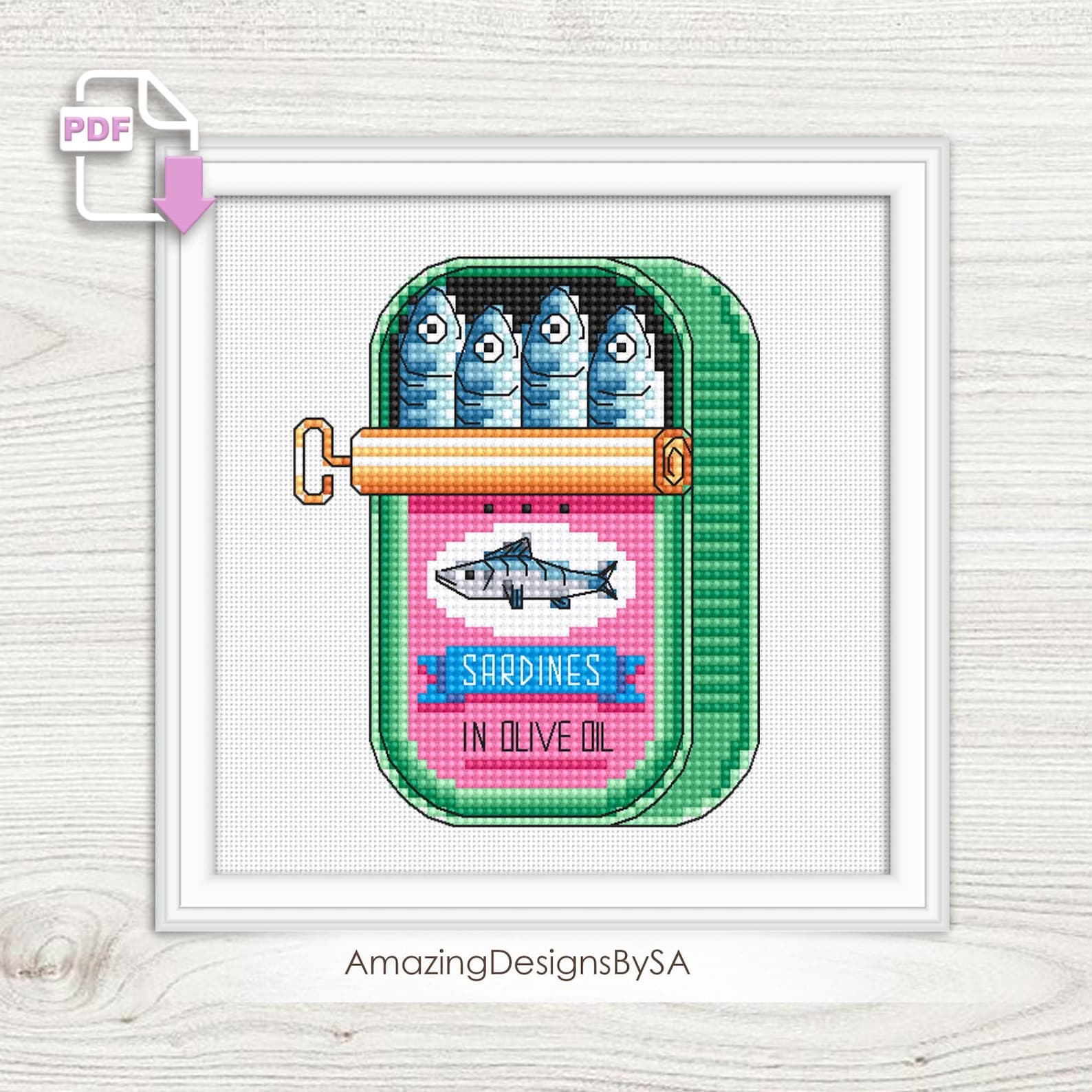 Retro Sardines in a Can Cross Stitch Pattern PDF Download Tinned ...