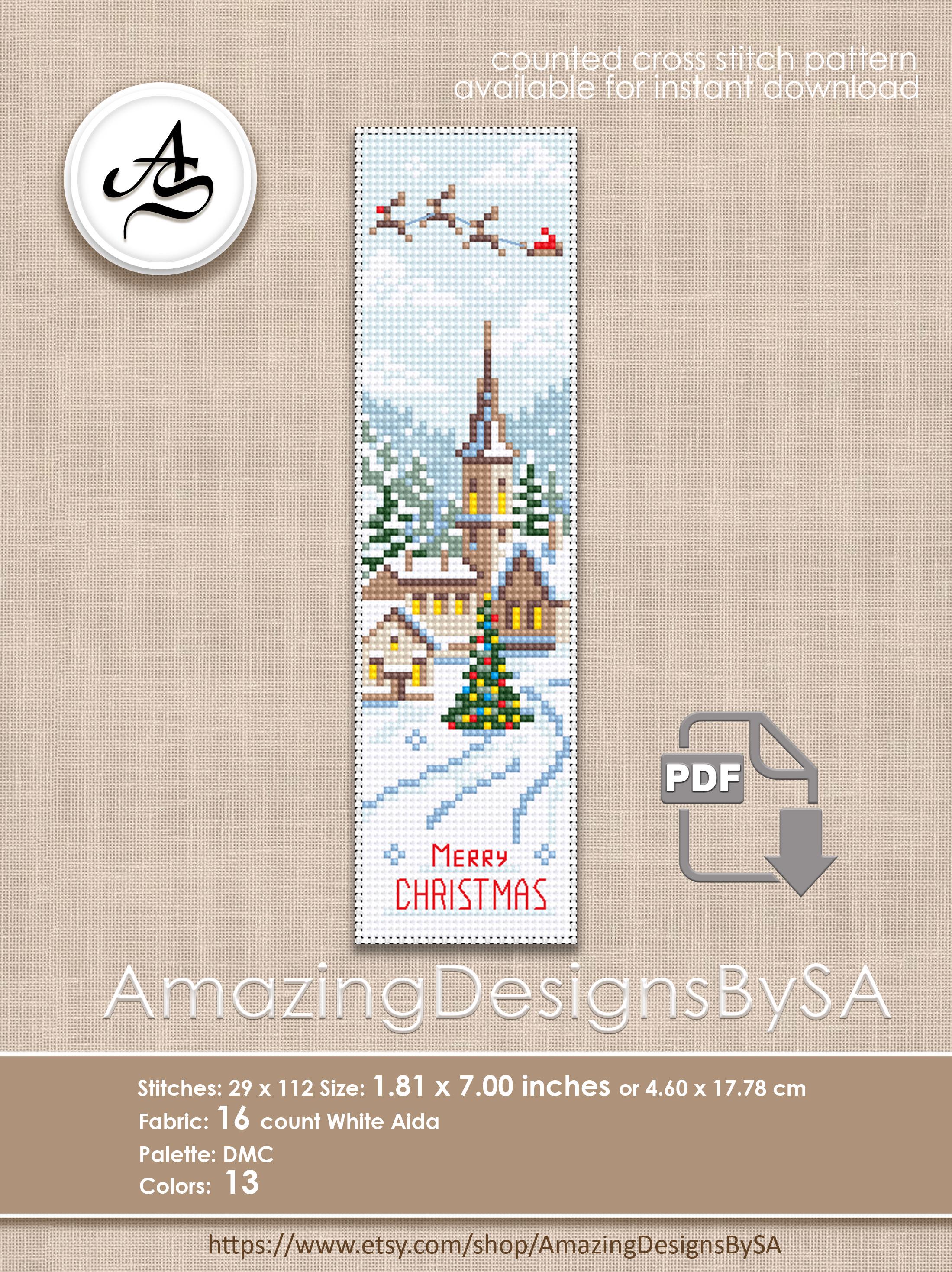 Merry Christmas Bookmark Cross Stitch Pattern PDF Download Christmas ...