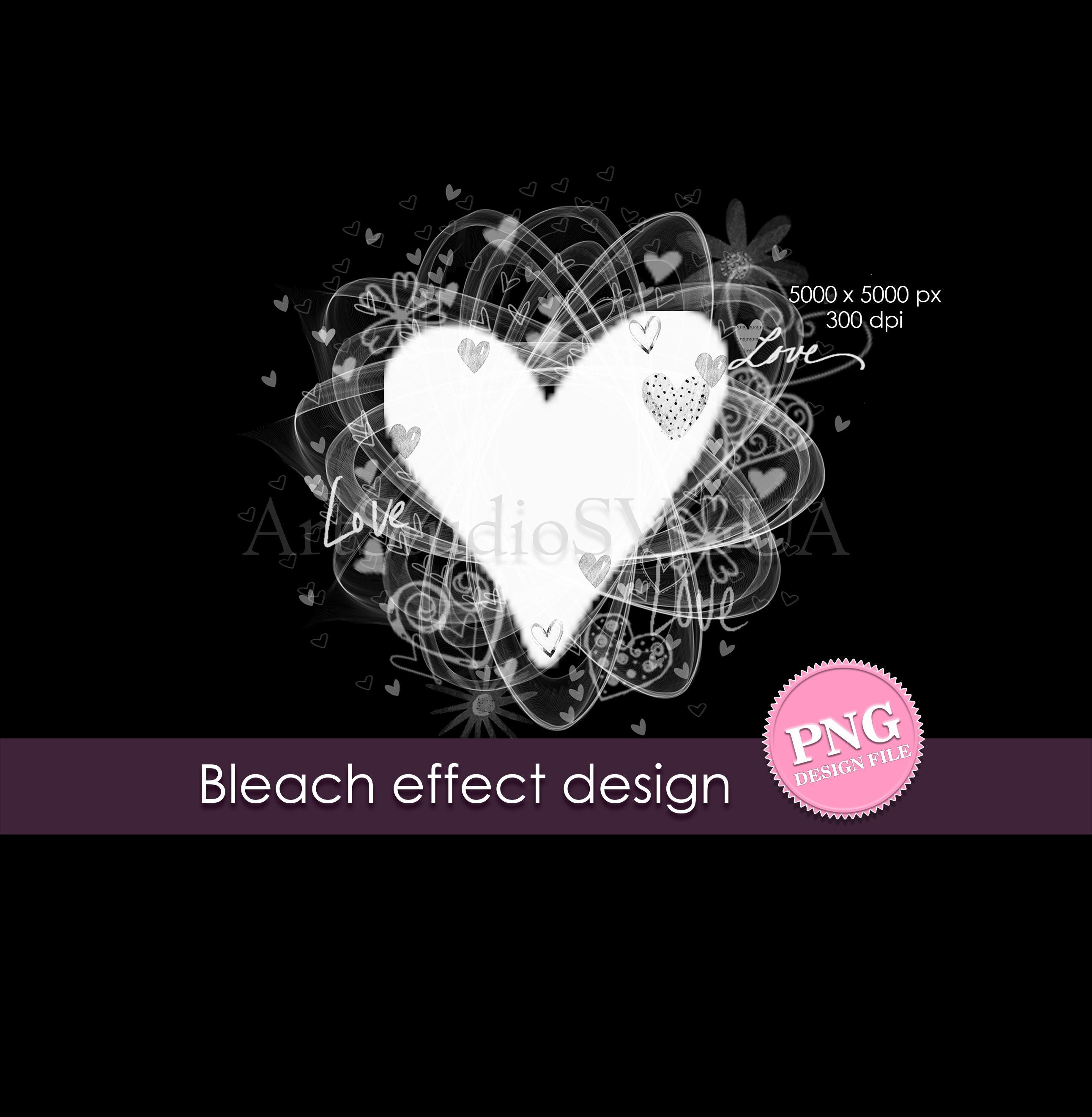 Bleach Effect Heart Print Sublimation Mockup PNG, White Heart ...