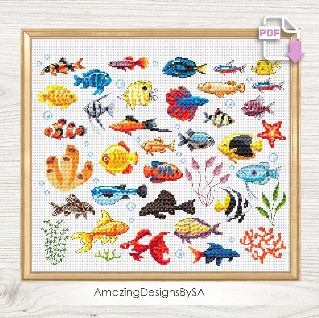 Aquarium Fish Cross Stitch Pattern PDF Download Fishes Sampler Cross ...