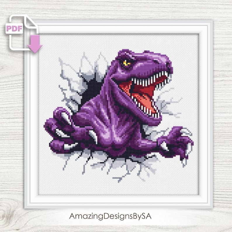 T-rex Dinosaur Cross Stitch Pattern PDF Download Tyrannosaurus Rex ...