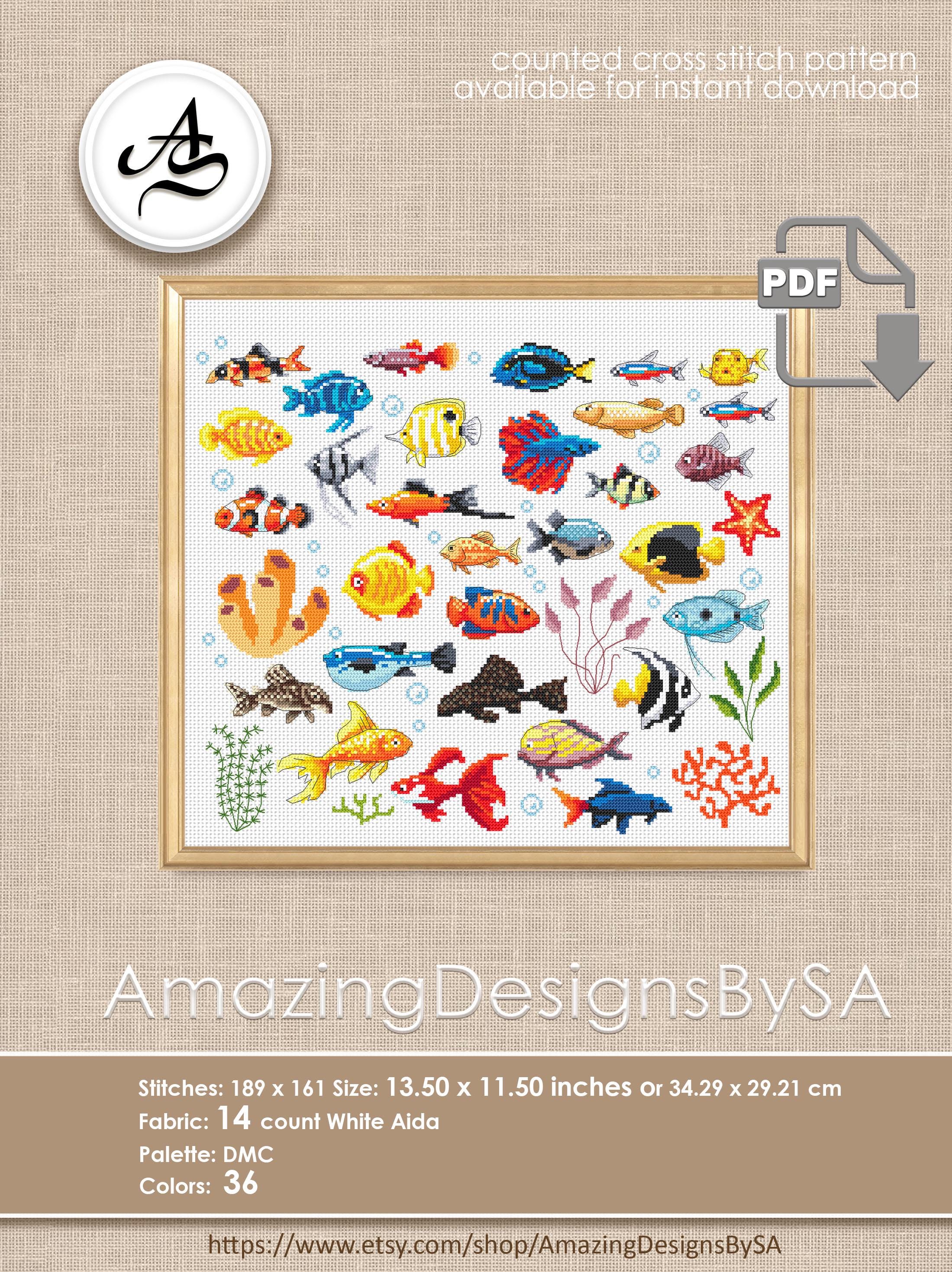 Aquarium Fish Cross Stitch Pattern PDF Download Fishes Sampler Cross ...
