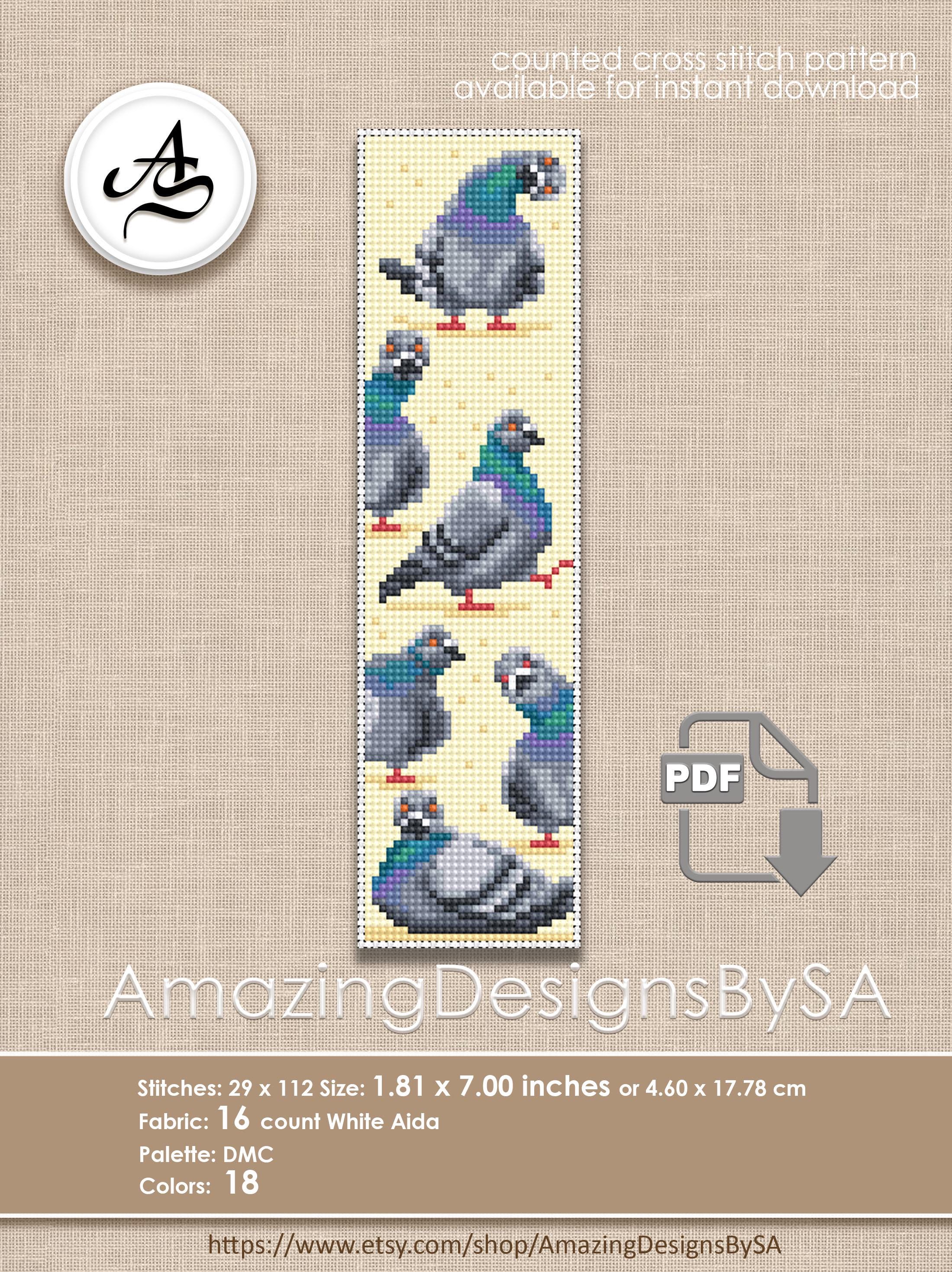 Funny Pigeon Bookmark Cross Stitch Pattern PDF Download Small Pigeons ...