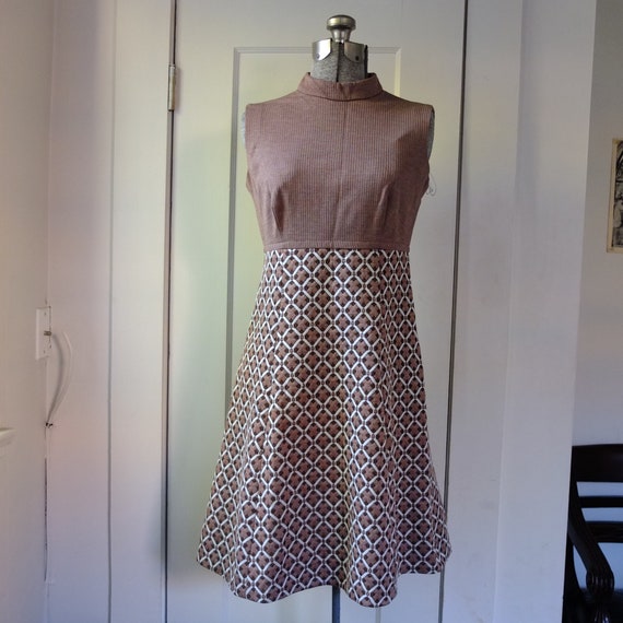 1960s Geometric Mod Sleeveless Dress Empire Waist Vin… - Gem