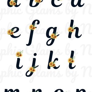 Black Handwriting Alphabet With Sunflowers - Etsy