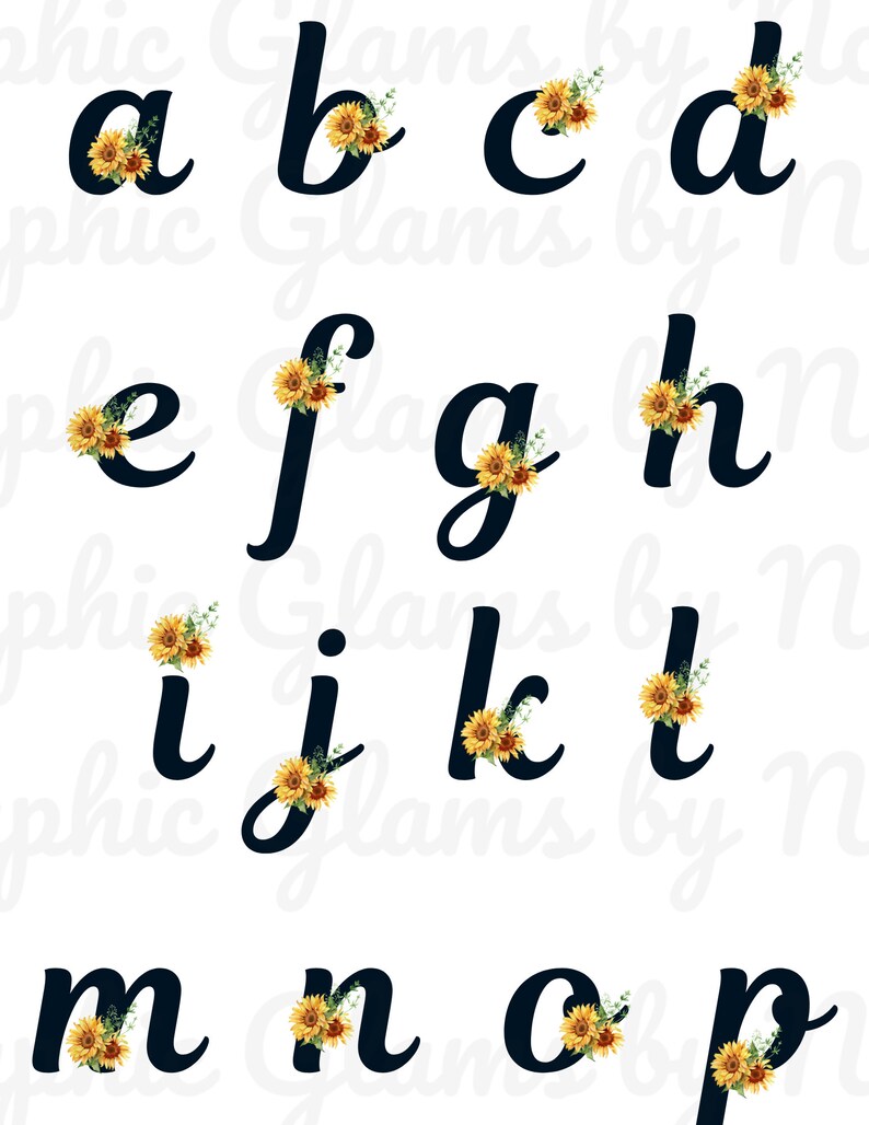 Black Handwriting Alphabet With Sunflowers - Etsy