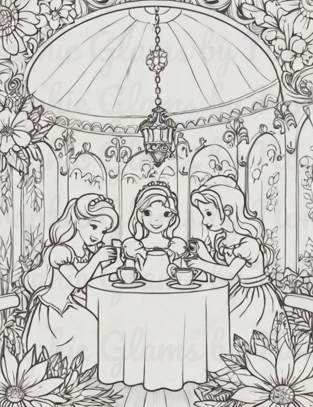 Princess Tea Party Coloring Pages Miscellaneous Fun Themes Coloring