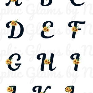 Black Handwriting Alphabet With Sunflowers - Etsy