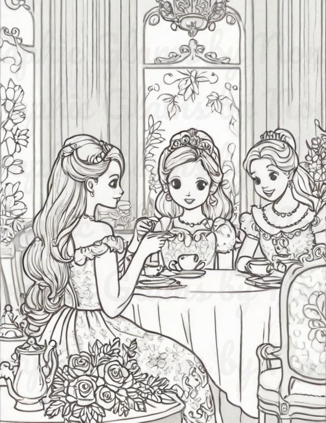 Printable Princess Tea Party Coloring Pages Part 2 - Etsy