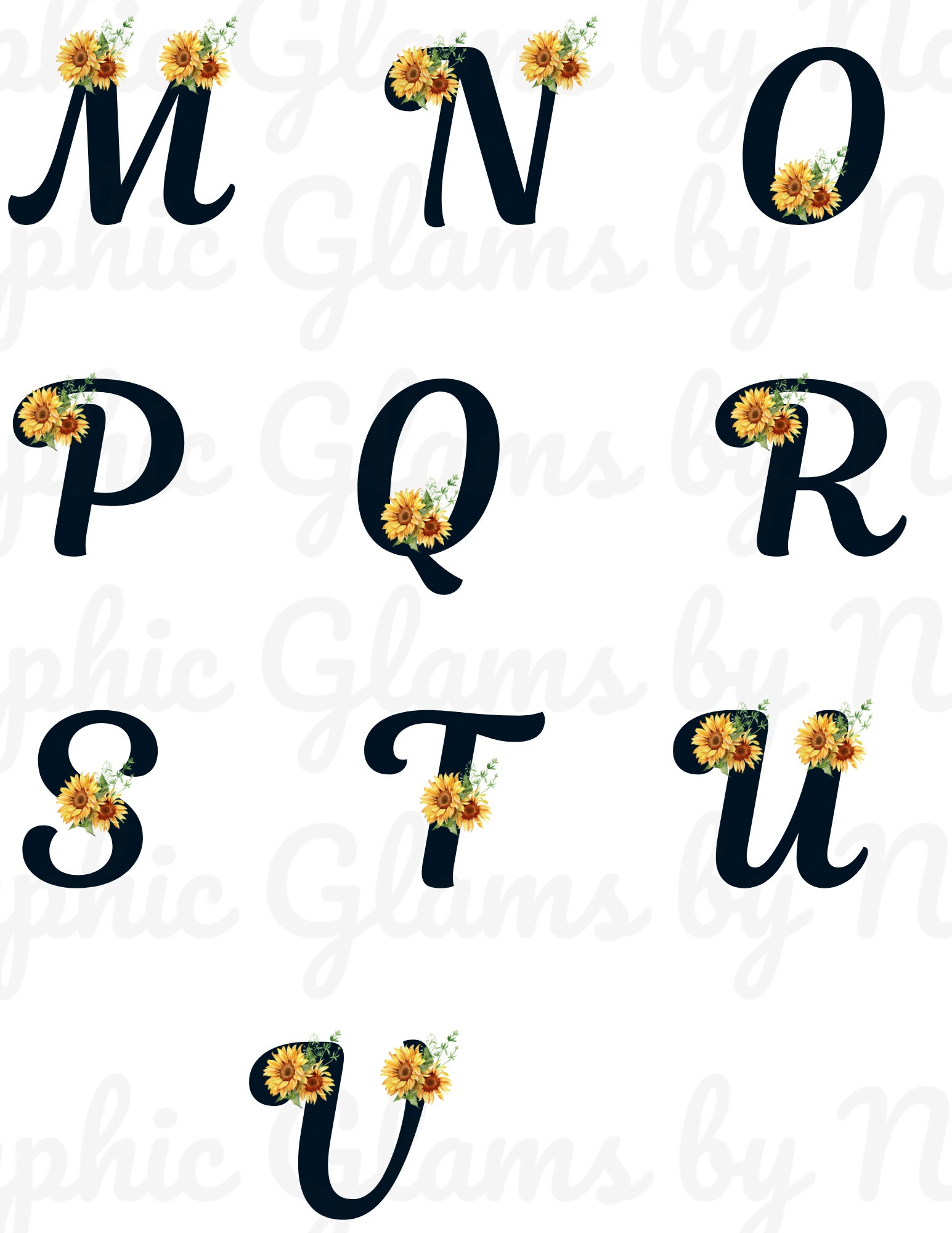 Black Handwriting Alphabet With Sunflowers - Etsy