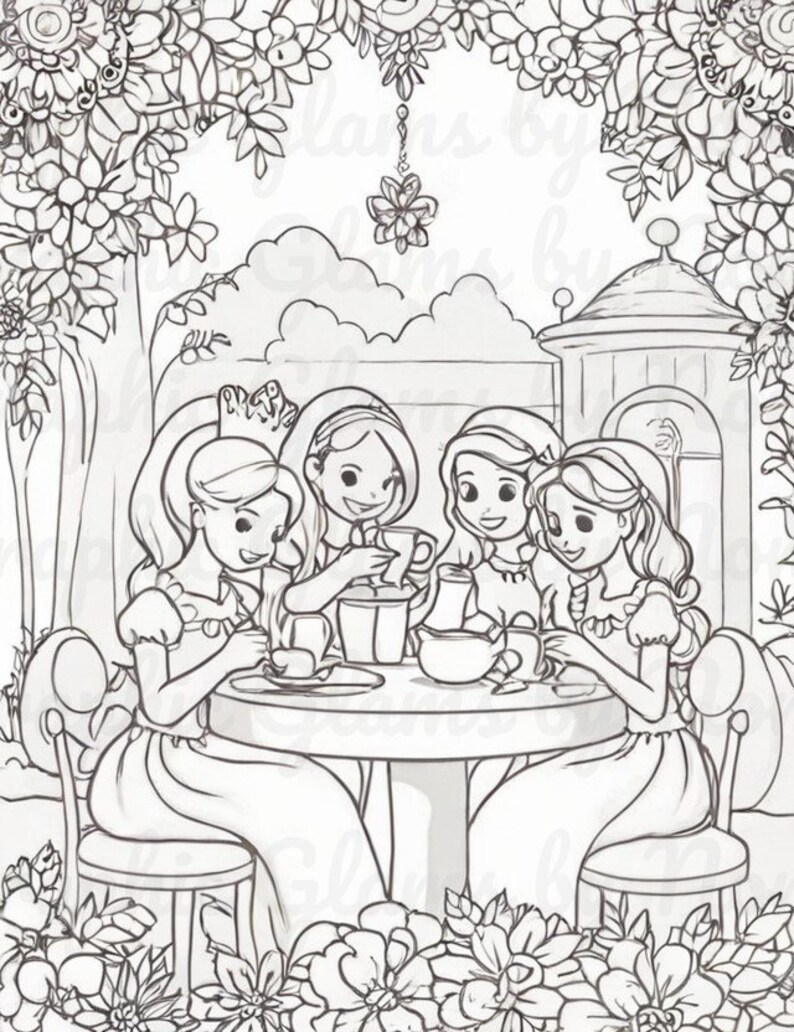 Printable Princess Tea Party Coloring Pages - Etsy
