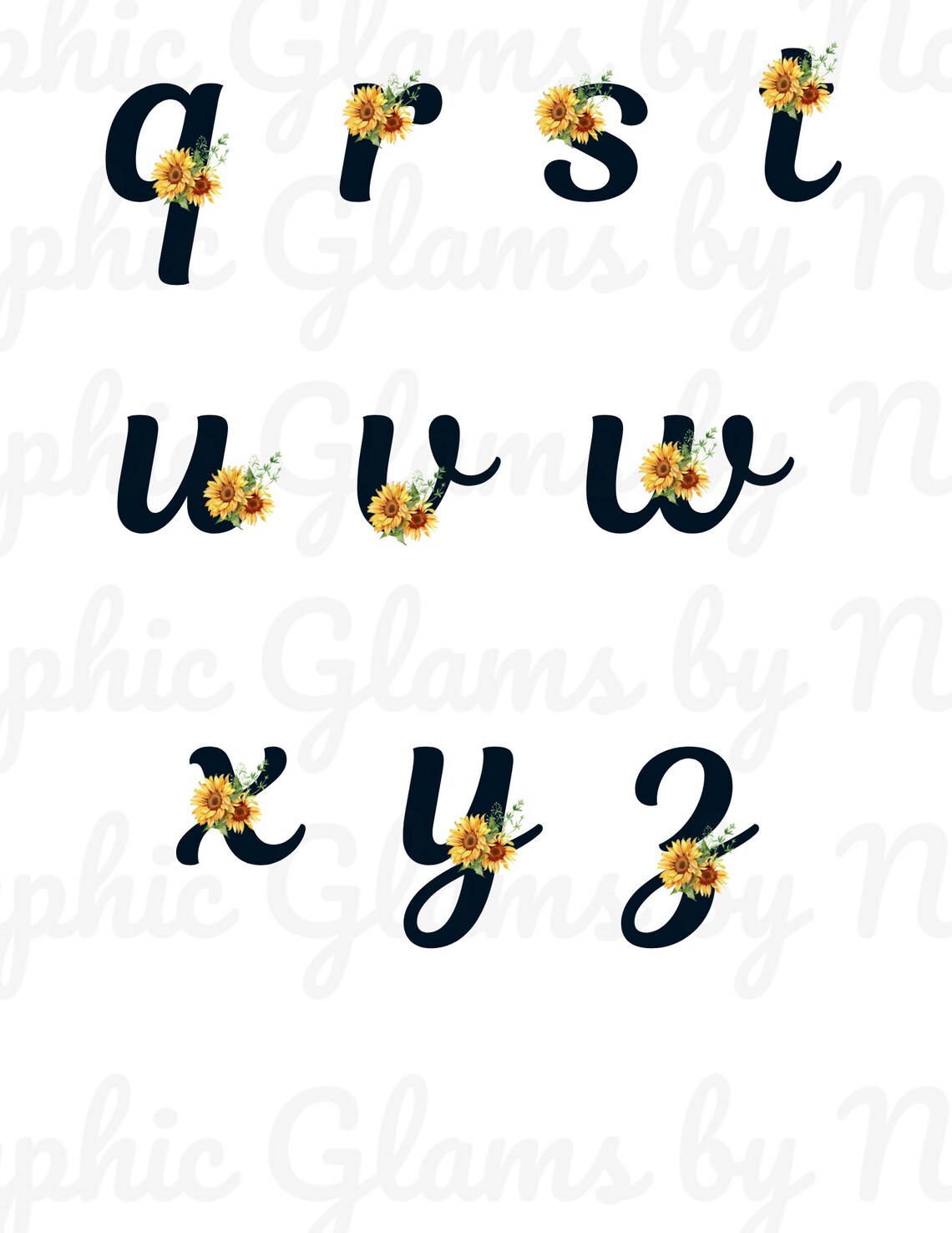 Black Handwriting Alphabet With Sunflowers - Etsy