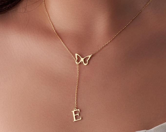 Initial Necklace With Butterfly, Butterfly Necklace, Personalized ...