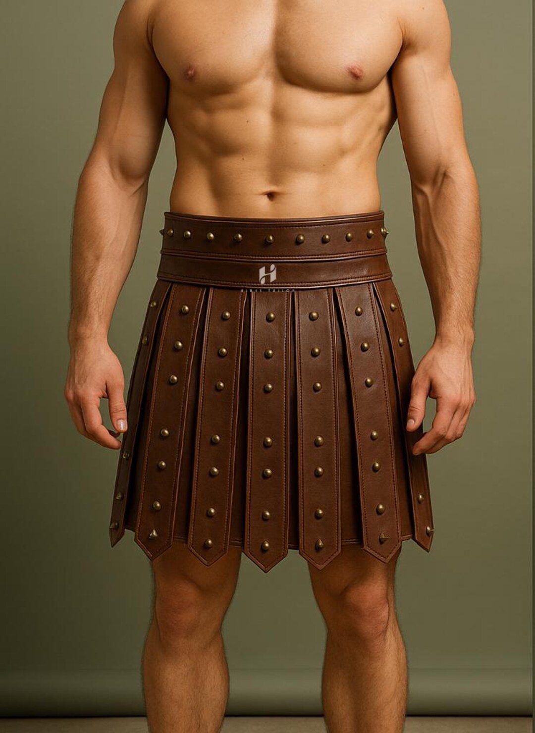 Handmade Brown Leather Gladiator Kilt | Custom Roman Skirt | Medieval ...