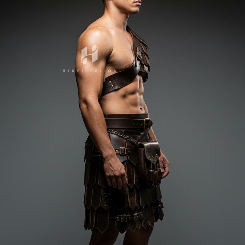 Handmade Brown Leather Gladiator Armor | Custom Roman LARP Kilt With ...