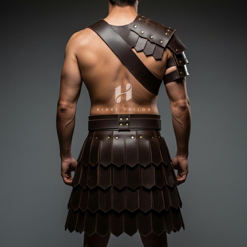 Handmade Brown Leather Gladiator Armor | Custom Roman LARP Kilt With ...