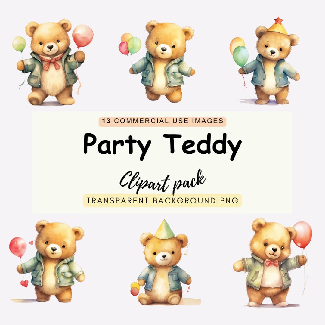 13 Teddy Bear Images PNG Birthday Bear Watercolor Clipart Bear Children ...