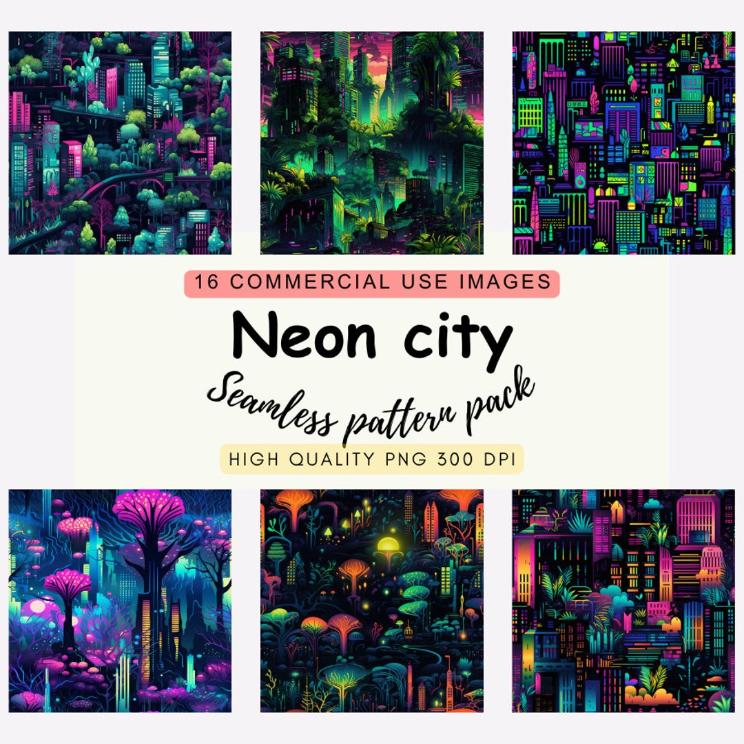 16 Neon City Abstracts Digital Paper PNG, Instant Download, Seamless ...