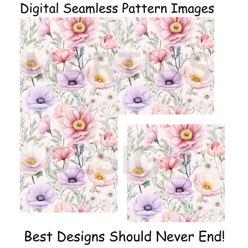 Whimsical Watercolor Blooms - 20 Seamless PNG, Floral Paper, Flowers ...