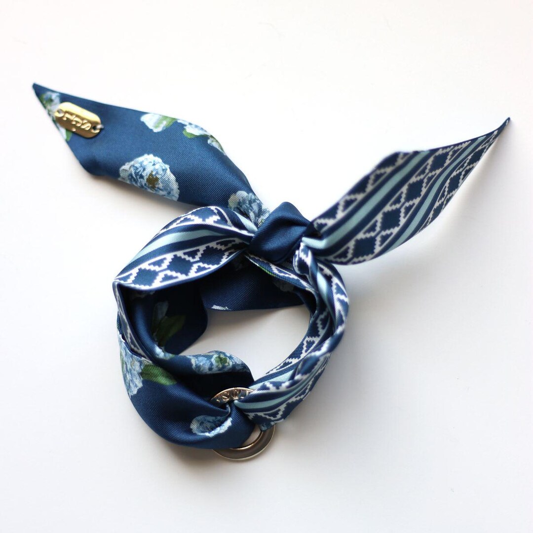 Reversible Silk Twill Wrist Scarf & Ring Set: Navy Aztec Floral ...