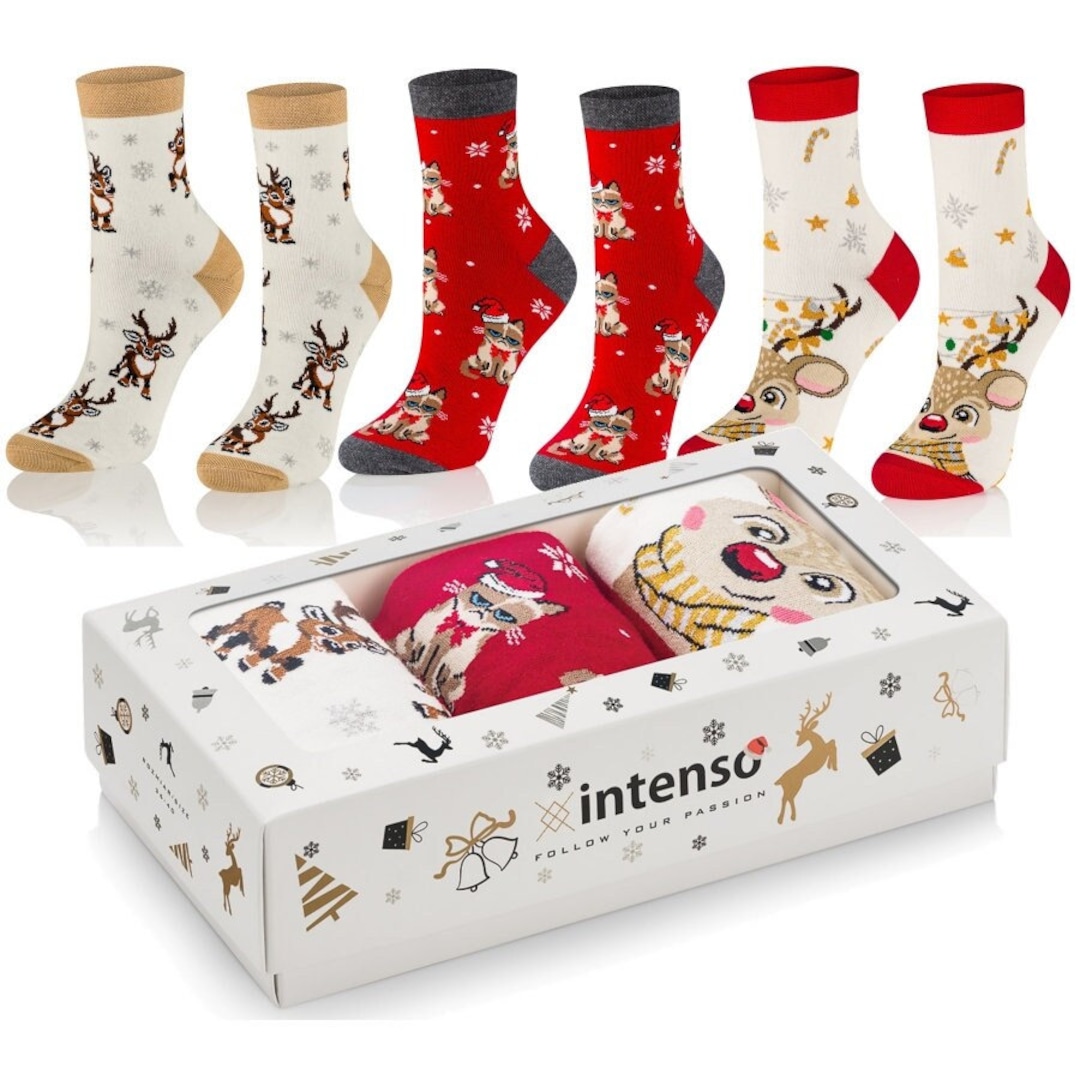 Christmas Socks Gift Set: Rudolph Reindeer & Cat, Colorful Mismatched ...