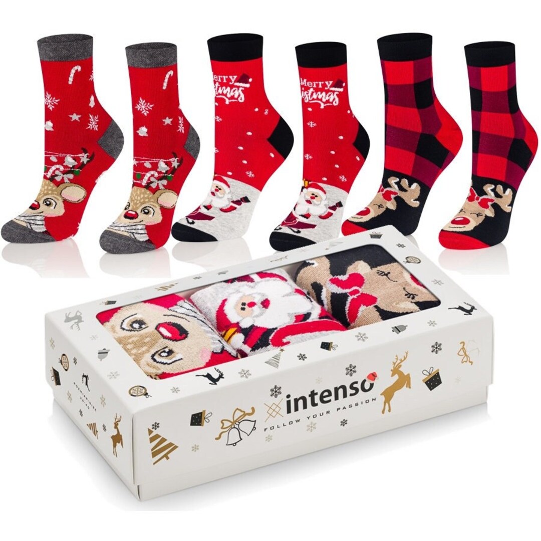 Christmas Rudolph Reindeer Bambi Santa Claus Gift Set Women Socks ...