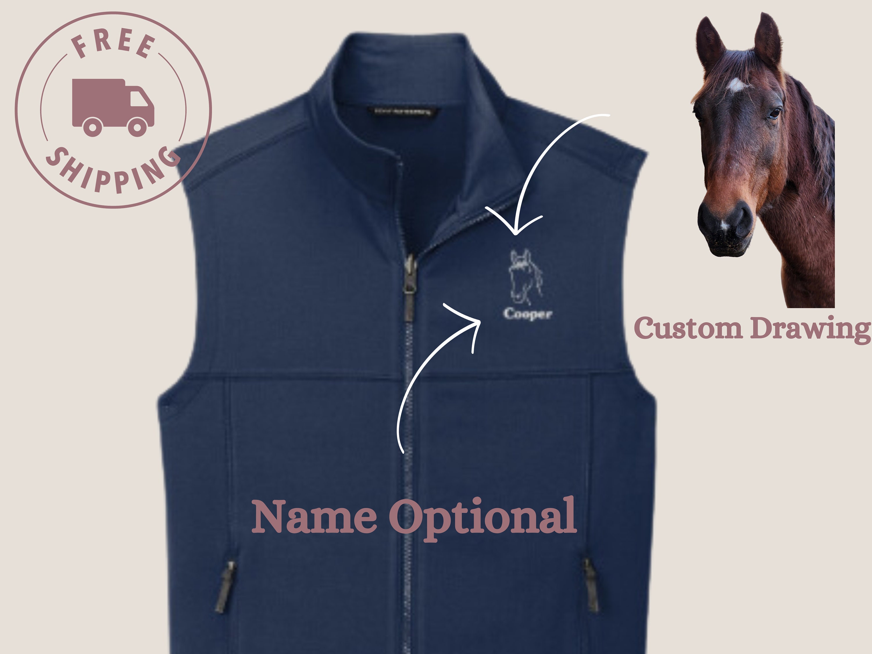 Custom Horse Fleece Vest, Custom Horse Shirt, Personalized Embroidered ...