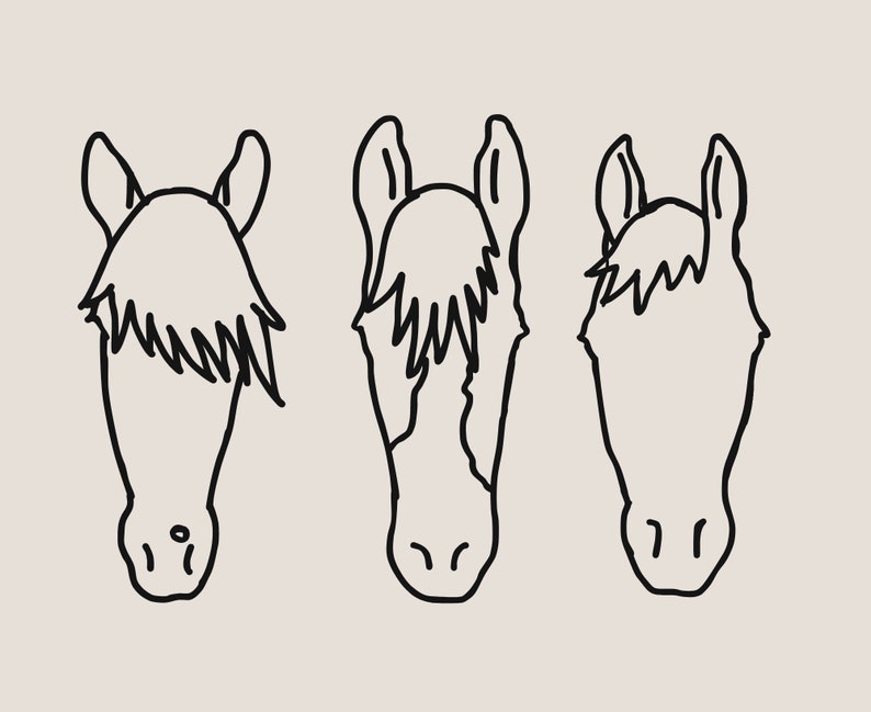 Custom Horse Outline Drawing, Horse Face Outline Drawing, Horse ...
