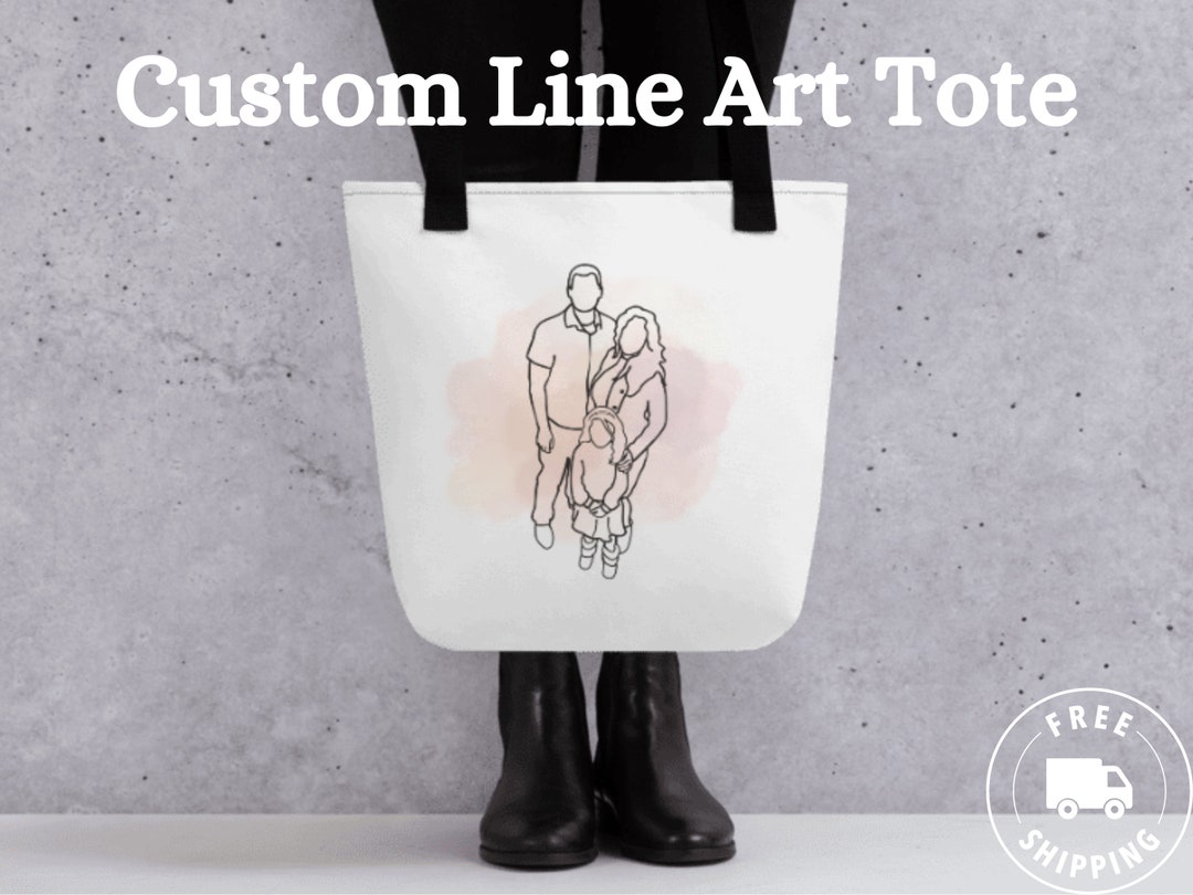 Custom Couple Line Art Tote, Custom Family Tote Bag, Valentine's Day ...