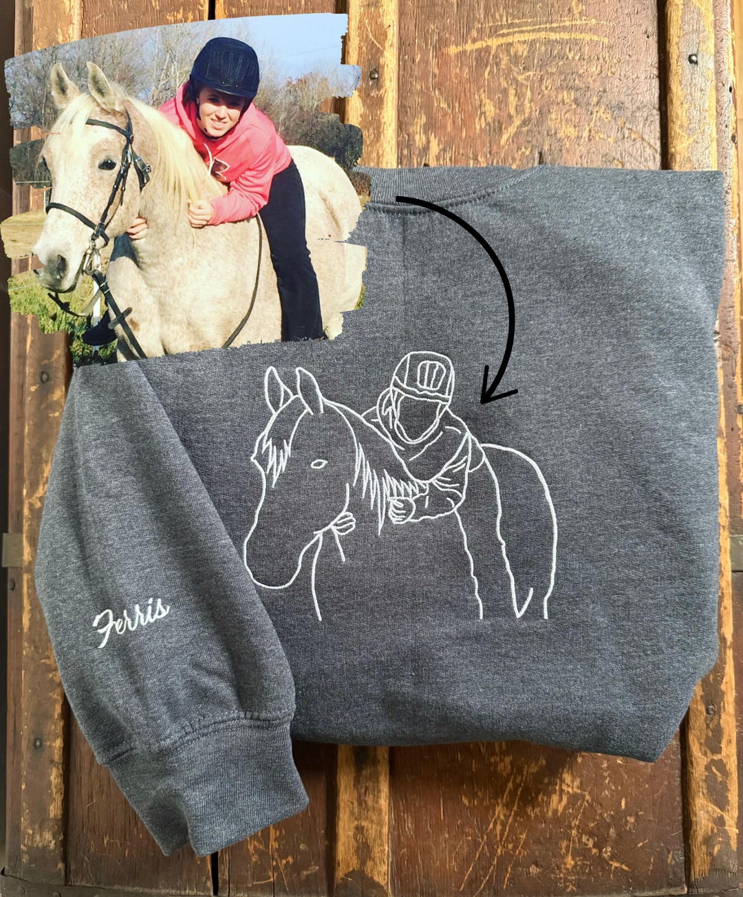 Custom Embroidered Horse Sweatshirt – Personalized Horse Portrait ...