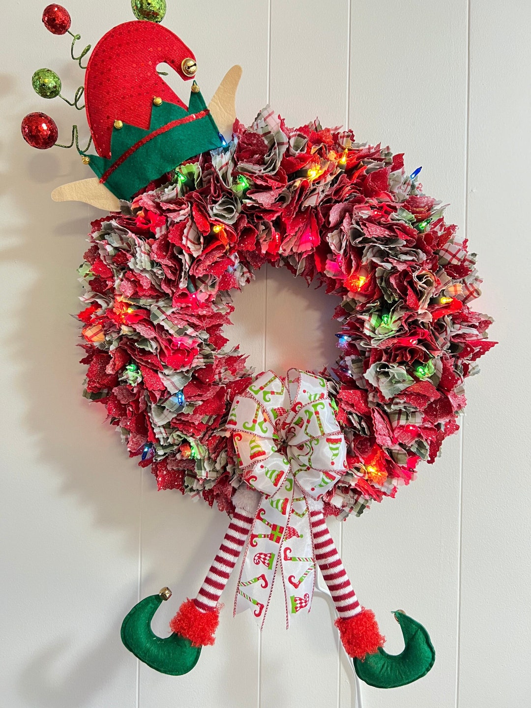 Elf Lighted Christmas Wreath - Etsy