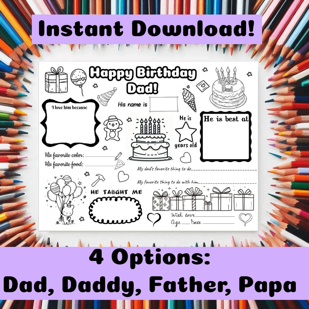 Happy Birthday Dad Coloring Card, Happy Birthday Dad Coloring Page ...